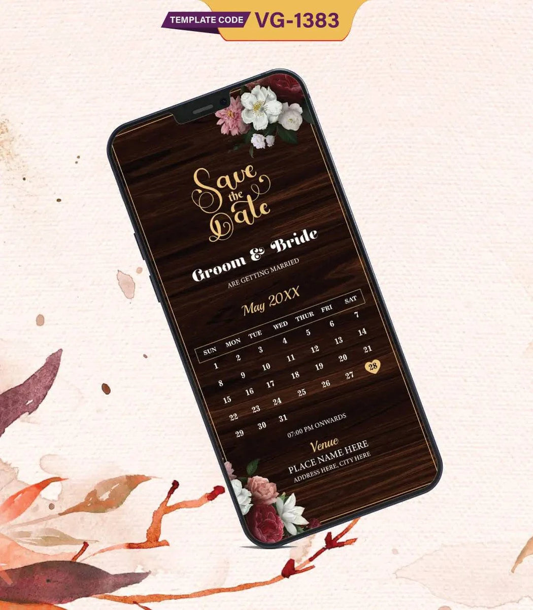 Brown Theme Wedding Invitation Card | Rustic Save The Date Digital Inv ...