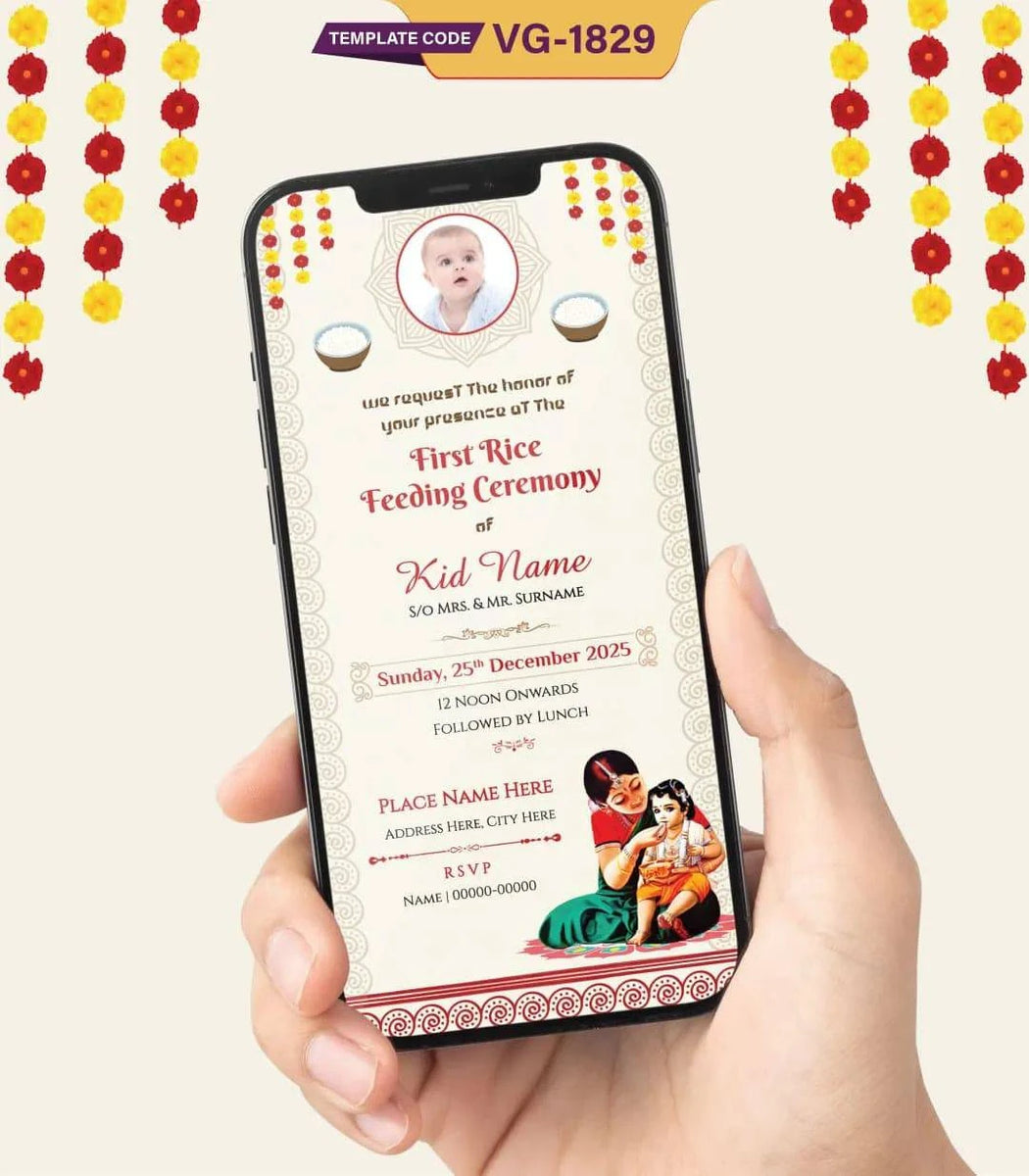 First Rice Feeding Ceremony Invitation | Annaprashan Digital Invite | – VideoGiri