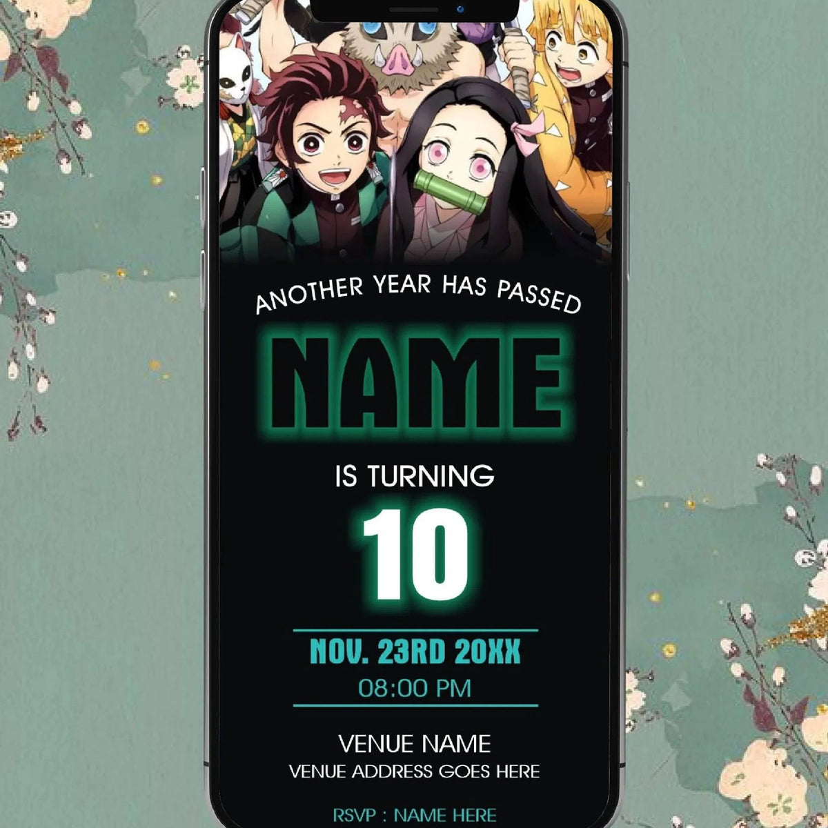 Anime-Themed Birthday Invitation | Digital Demon Slayer Party Invite ...