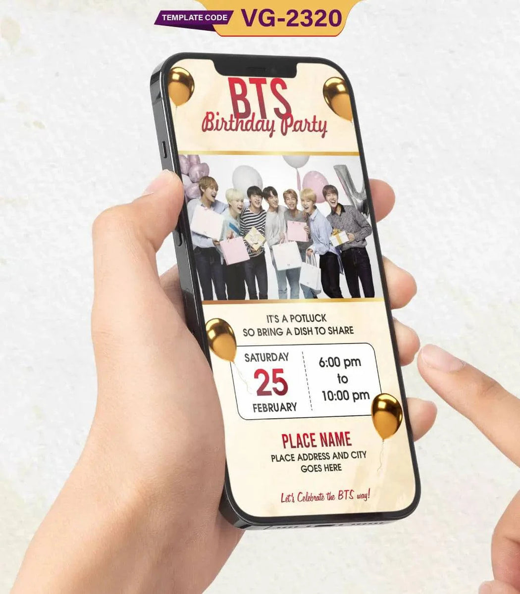 BTS Birthday Party Invitation | K-Pop Theme Digital Invitation | VG-23 ...