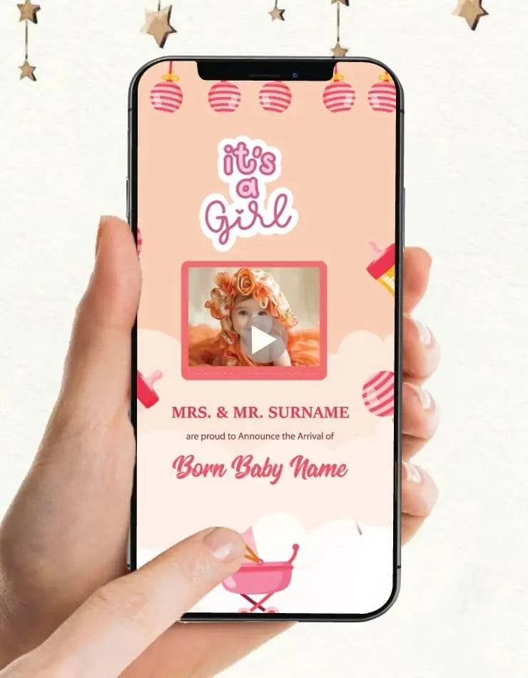 Baby Birth Announcement Invitation Video | It’s a Girl Animated Digita ...