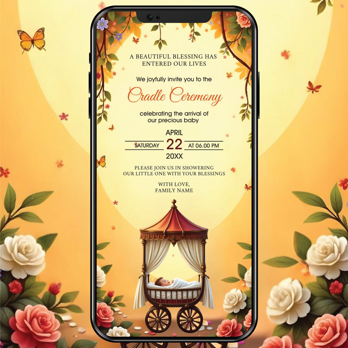 Baby Cradle Welcome Invitation Card | Newborn Ceremony Digital Invite ...