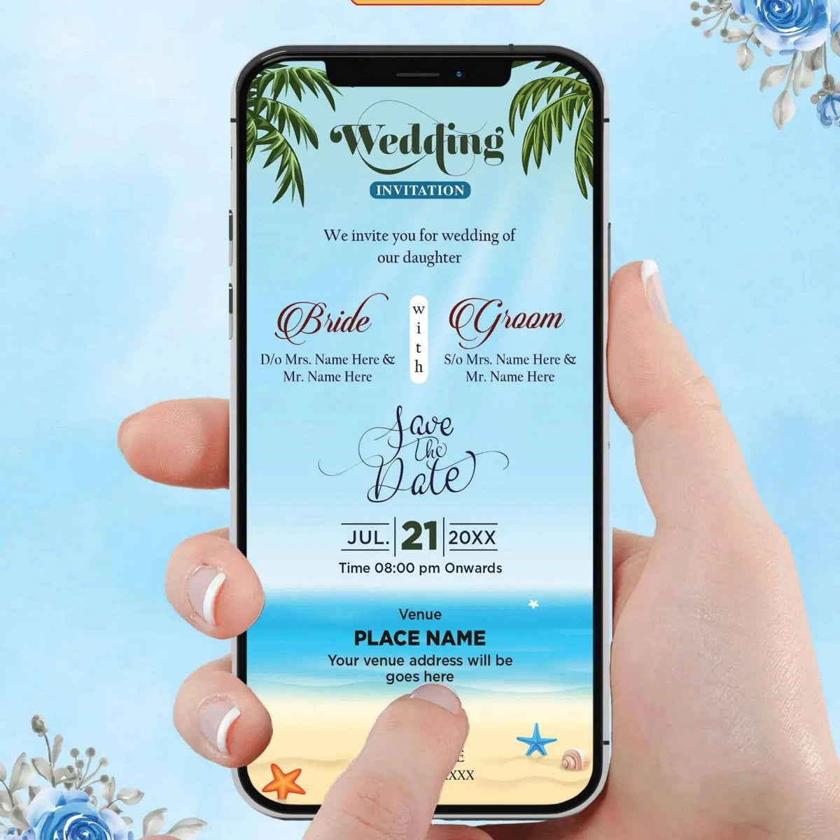 Beach Wedding Invitation | Tropical Destination Wedding Digital Invite ...