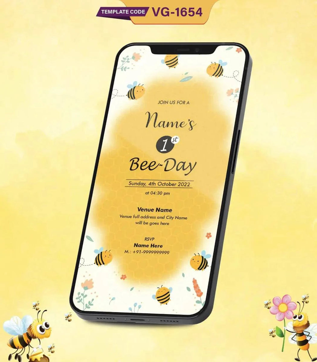 Bee Theme 1st Birthday Invitation | Adorable Bee-Day Digital Invite ...