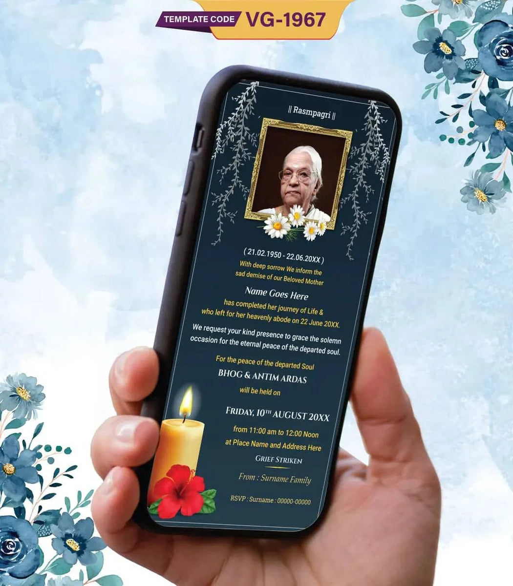 Bhog And Antim Ardas Invitation | Digital Memorial Card | VG-1967 ...