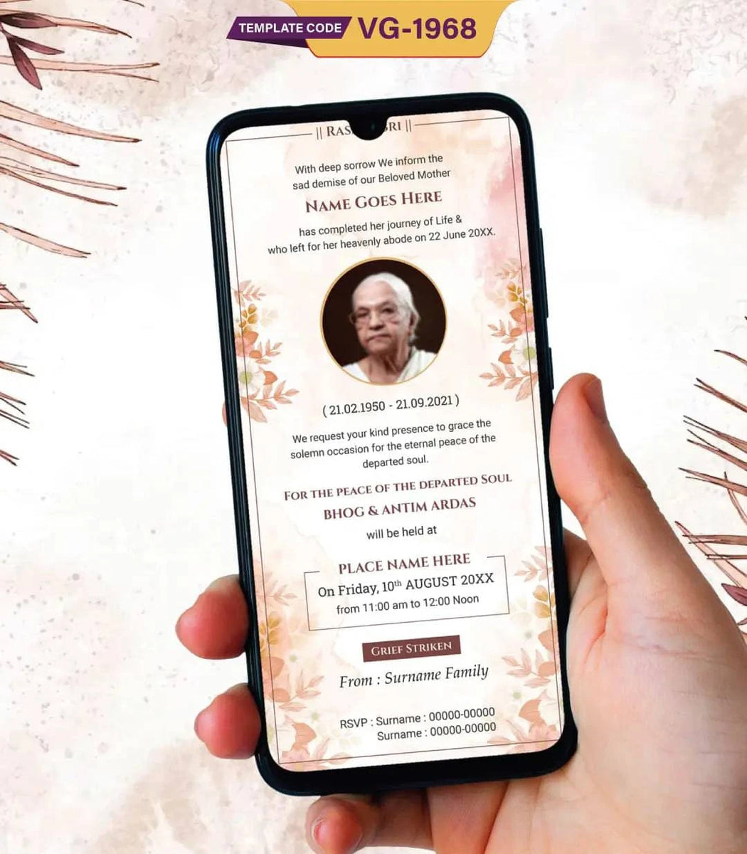 Bhog & Antim Ardas Invitation | Digital Remembrance Card | VG-1968 ...