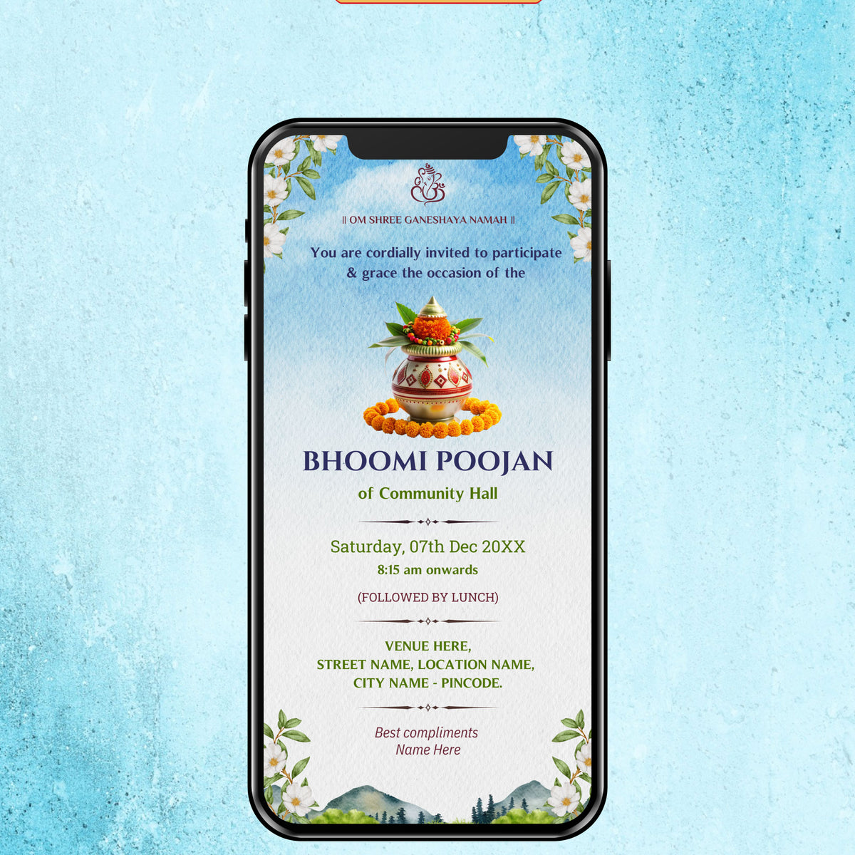Bhoomi Poojan Invitation | Digital Land Blessing Ceremony Card | VG-27 ...