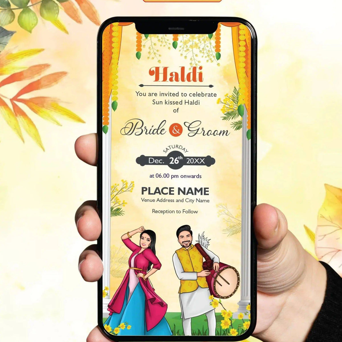 Caricature Haldi Ceremony Invitation | Vibrant & Festive Digital Invit ...