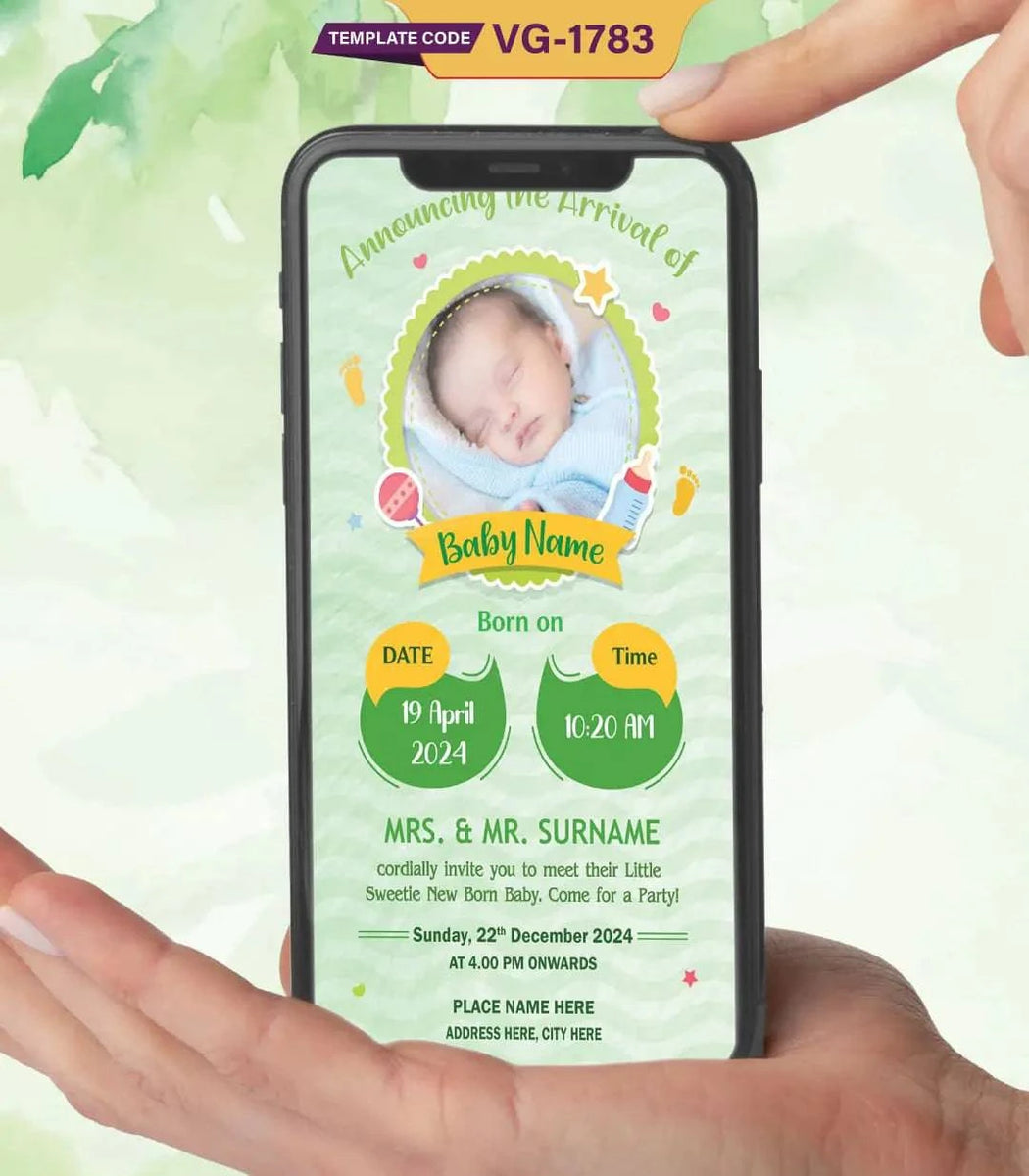 Custom Baby Birth Announcement Invitation | Digital E-Card | VG-1783 ...
