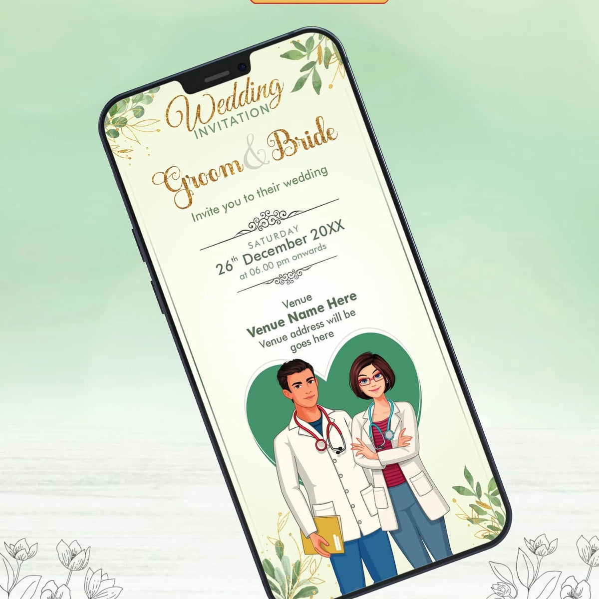 Doctor Wedding Invitation | Medical-Themed Wedding E-Card | VG-2236
