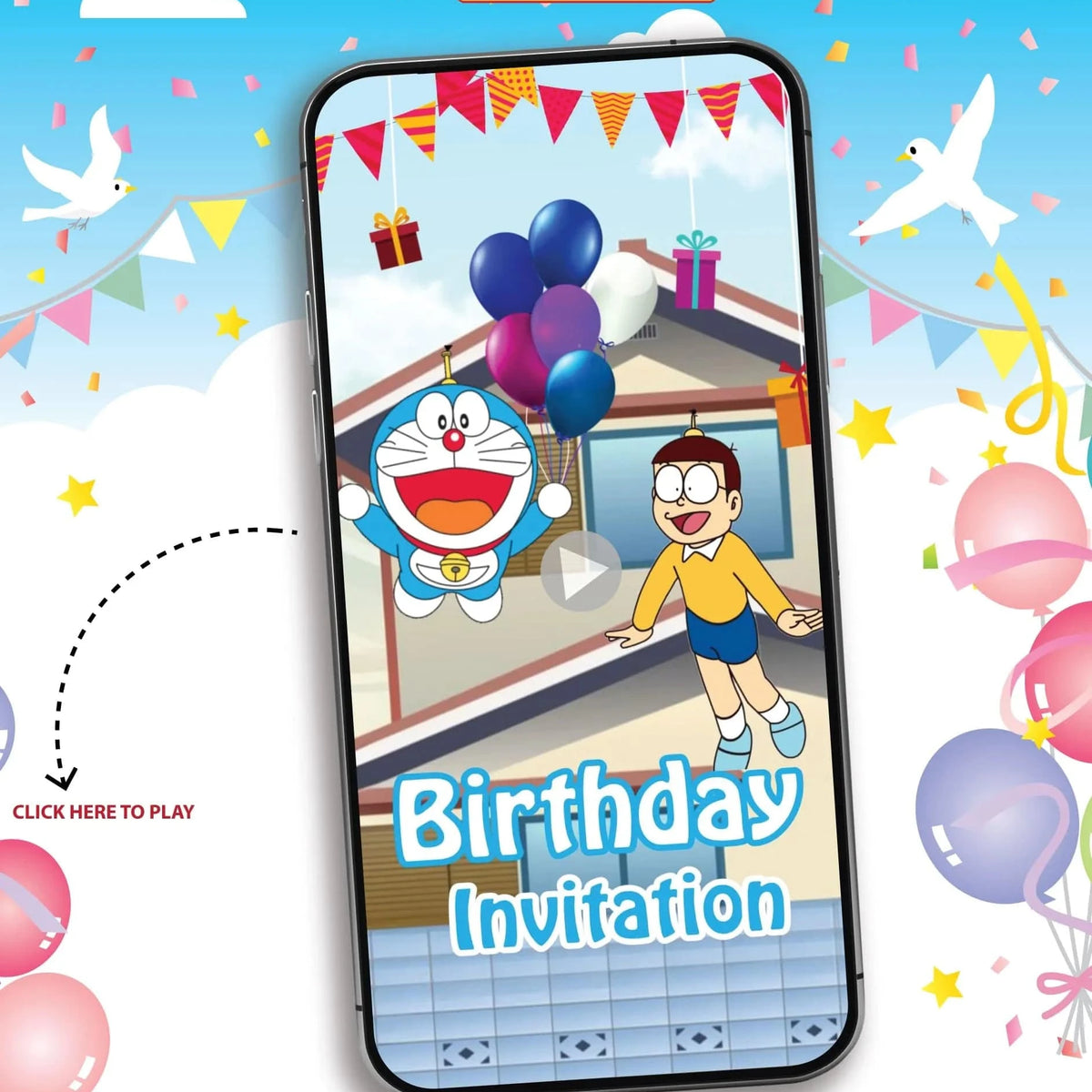 Doraemon Theme Birthday Invitation Video | Cartoon Style Animated Kids ...