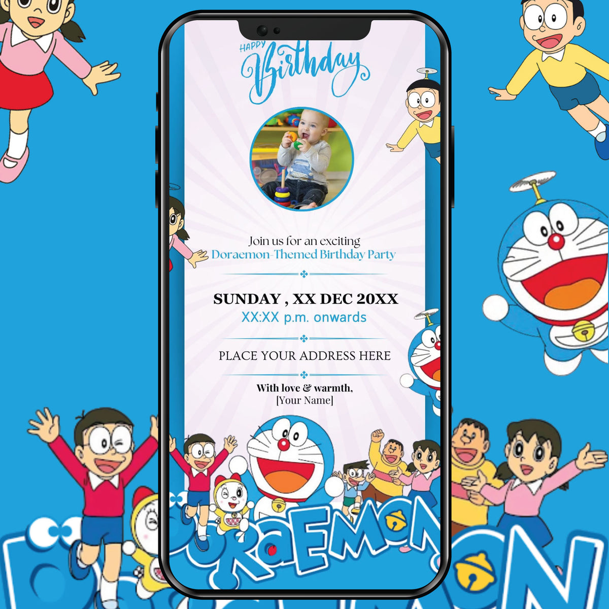 Doraemon Birthday Invitation Card | Cartoon-Themed Party eCard with ...