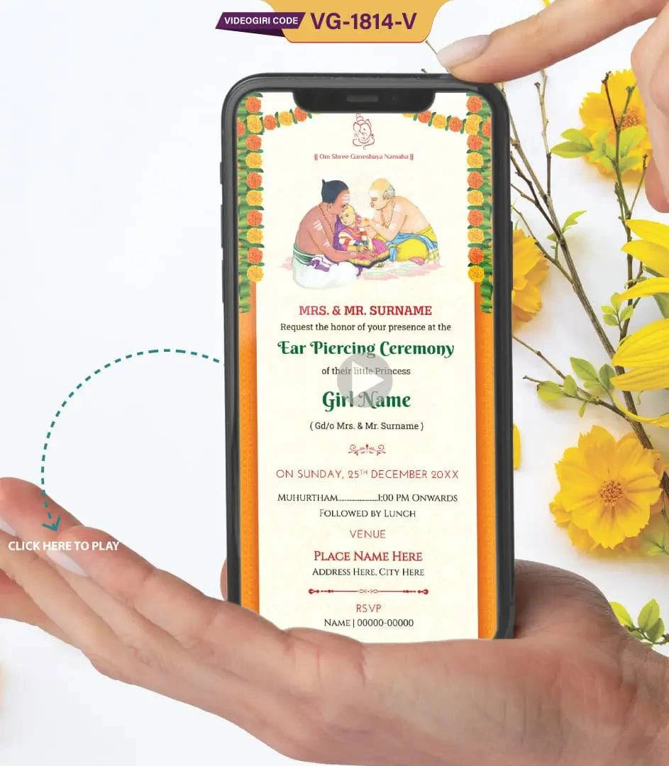 Ear Piercing Ceremony Invitation Video | Traditional Hindu Karnavedha ...