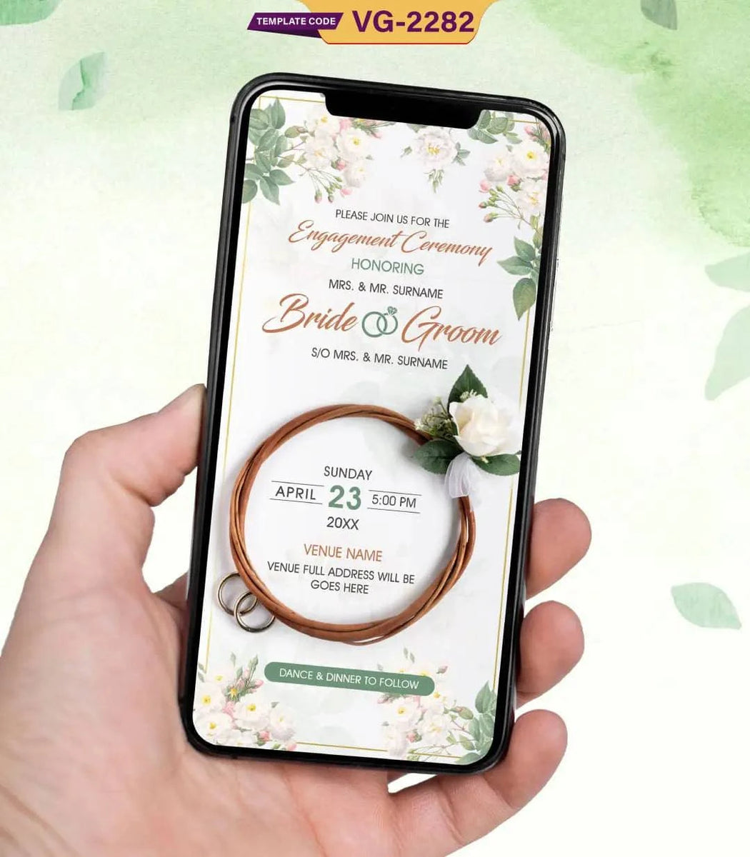 Floral Engagement Invitation | Elegant Digital Engagement Card | VG-22 ...