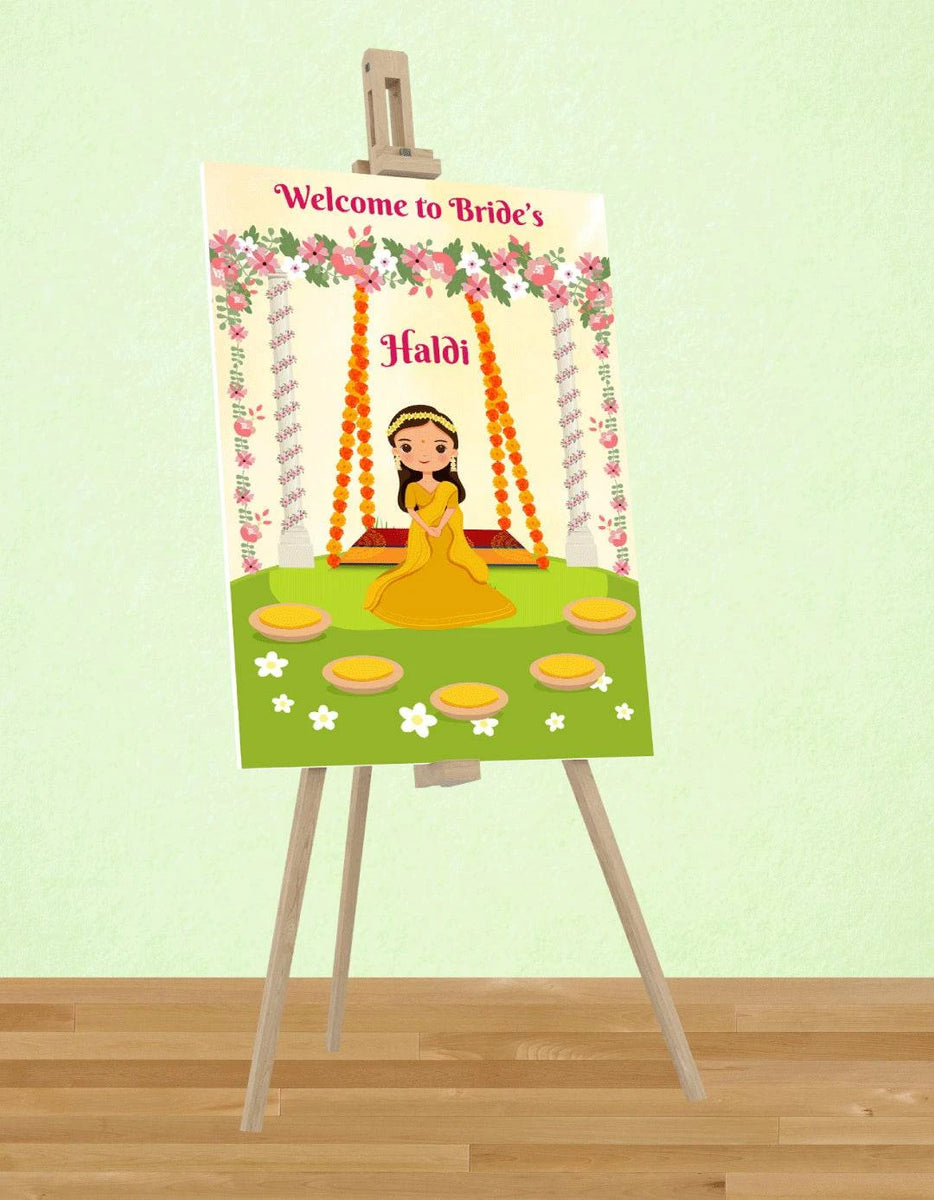Haldi Function Sign Board Online | Cute Bride Welcome Standee Design ...