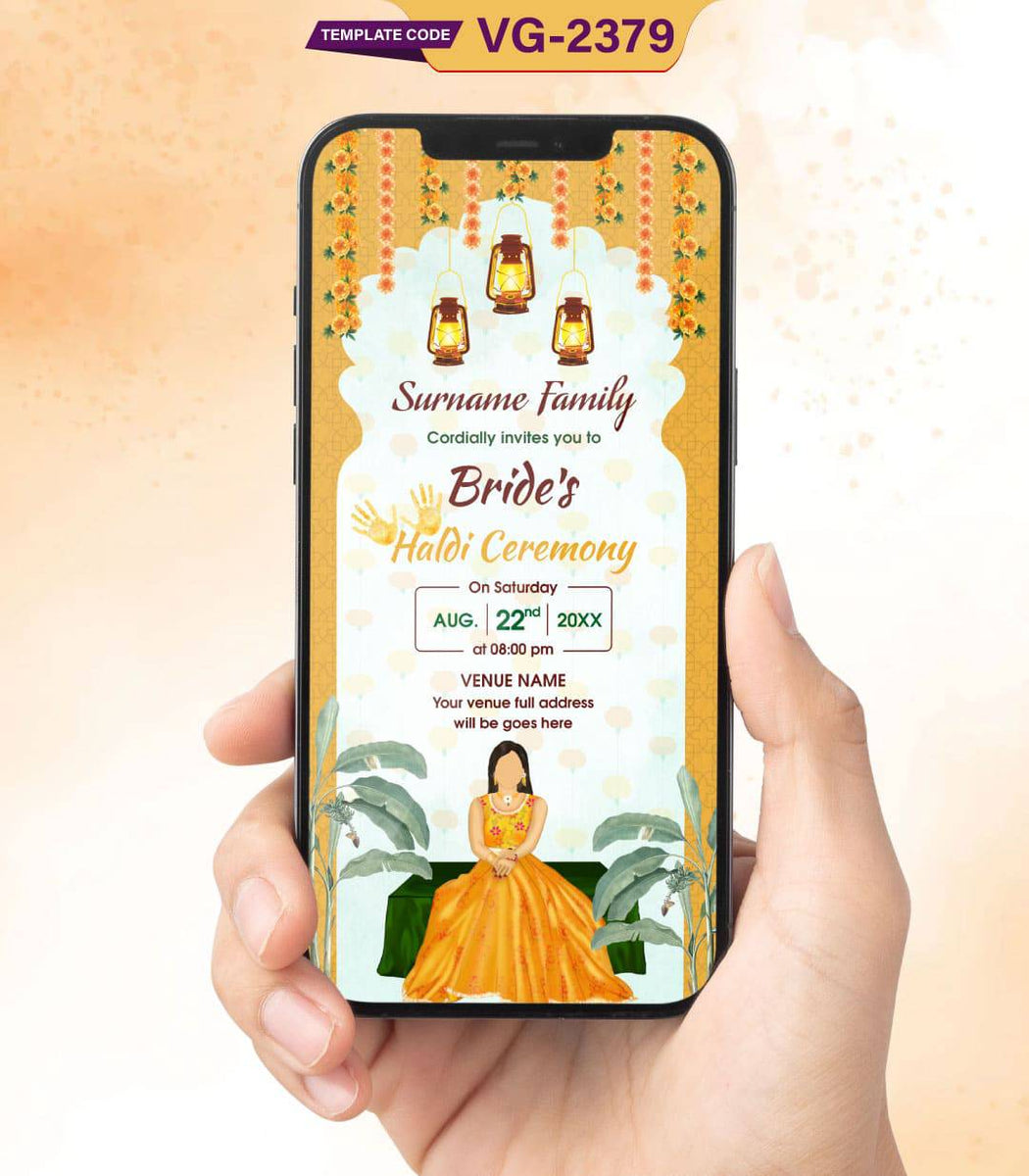 Haldi Kumkum Card Online | Bride Haldi Ceremony Invitation | VG-2379 ...
