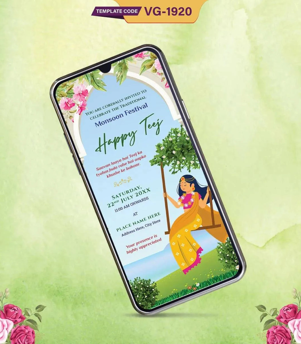 Happy Teej Festival Invitation | Monsoon Swing Celebration Card | VG-1 ...