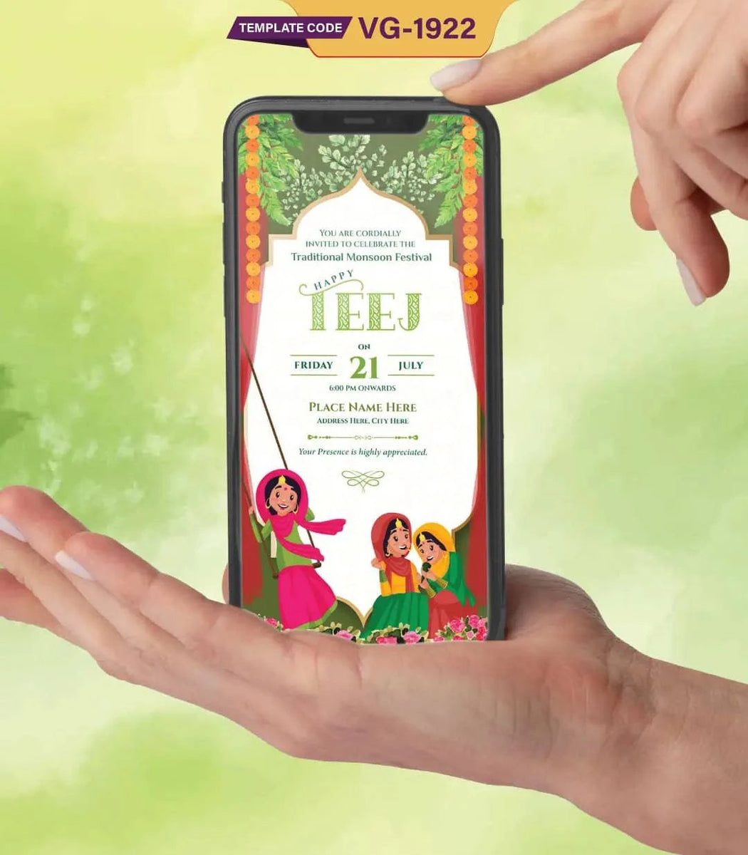 Happy Teej Invitation Card | Traditional Monsoon Festival E-Invite | V ...