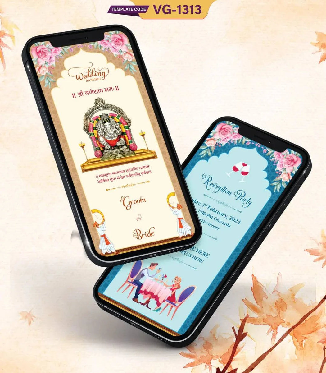 Hindu Multiple Events Wedding Invitation PDF Cards | Traditional Ganes