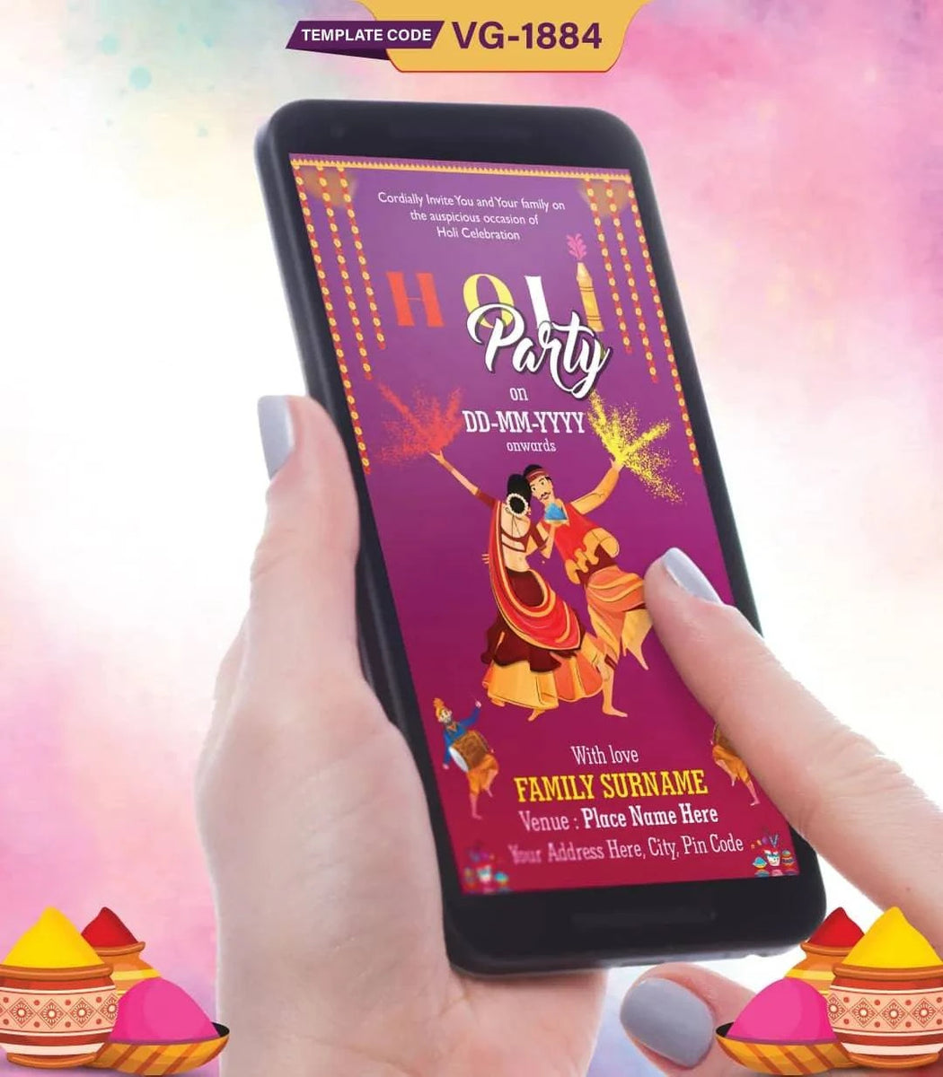 Holi Party Invitation | Traditional Gulaal Dance Holi Celebration Card ...