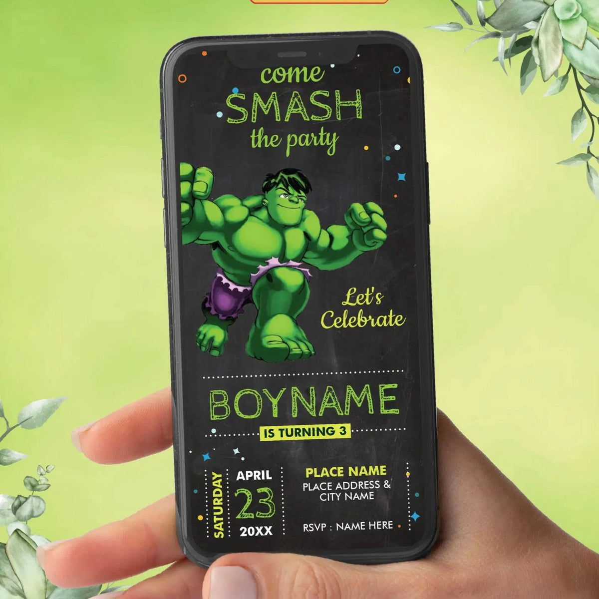 Hulk Birthday Invitations | Smash Party E-Invite for Boys | VG-2299