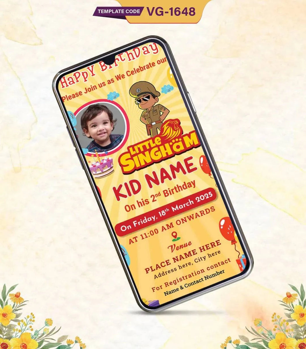 Little Singham Birthday Invitation Card | Police Theme Party E-Invite ...