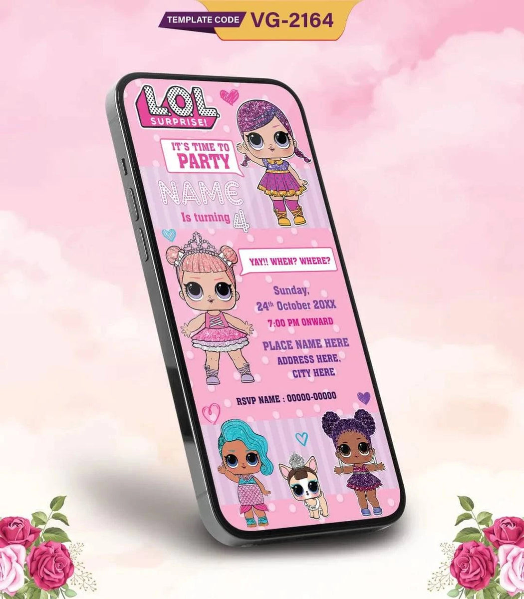 LOL Birthday Party Invitation Card | Cute Doll Theme Invite for Girls