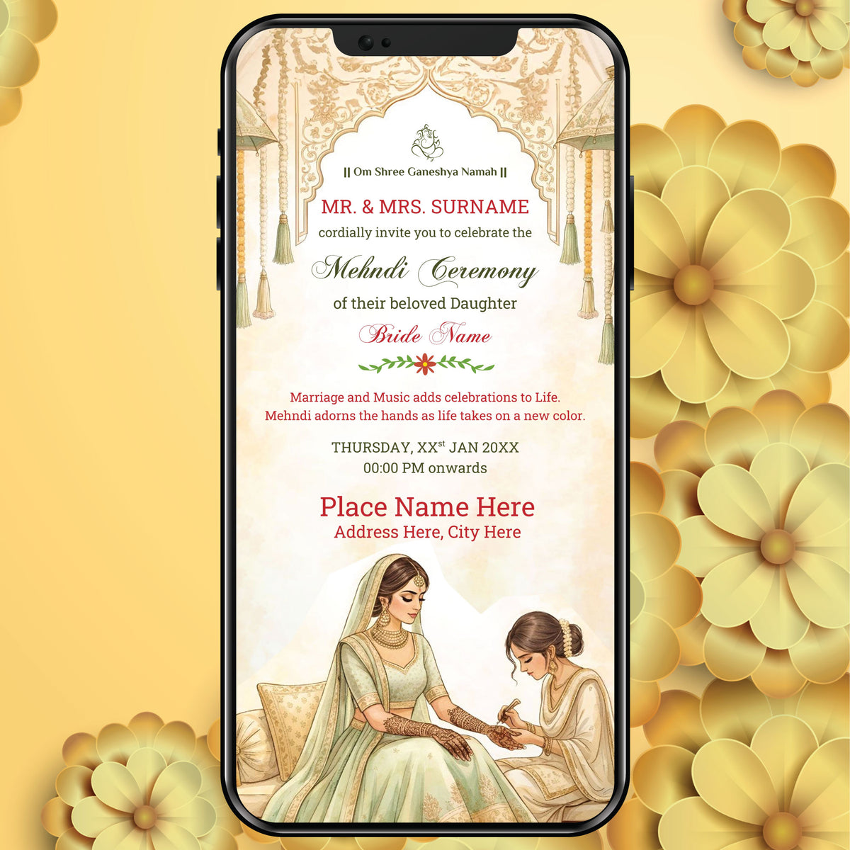 Mehndi Ceremony Invitation Card for Bride | Elegant Bridal Mehndi E-In ...