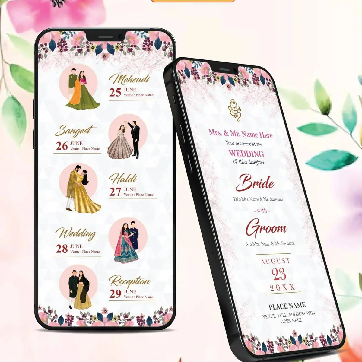 Multi-Function Hindu Wedding Card | Elegant Floral Theme Digital Shaad ...