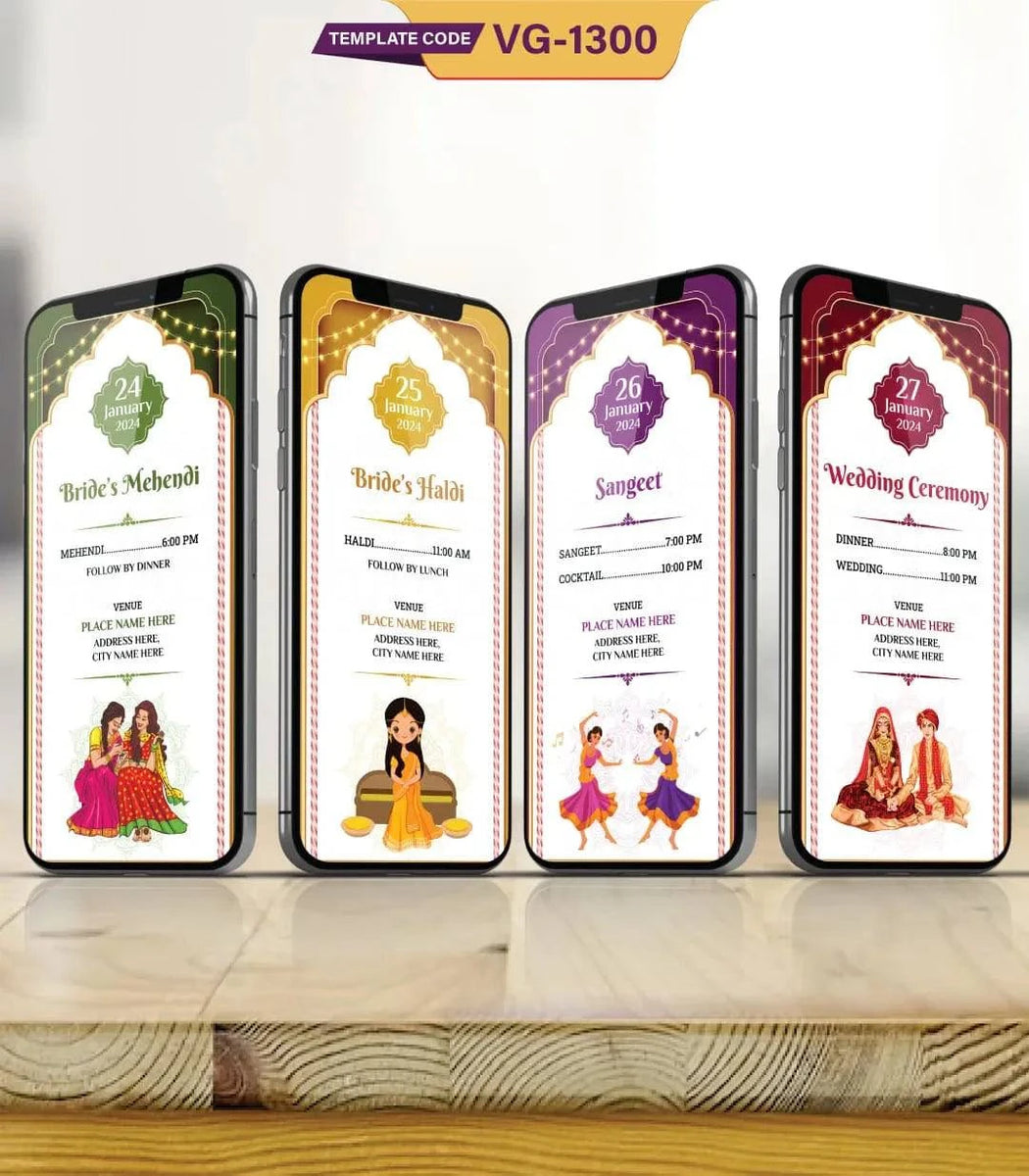 Multiple Event Wedding Invitation PDF Cards | Vibrant Indian Bride Cer