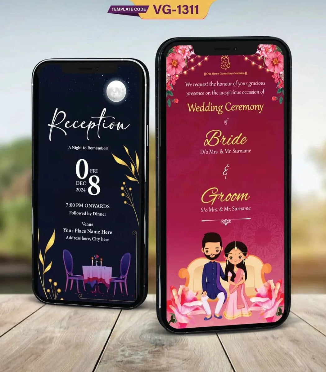Multiple Events Cartoon Wedding Invitation PDF Cards | Reception, Wedd