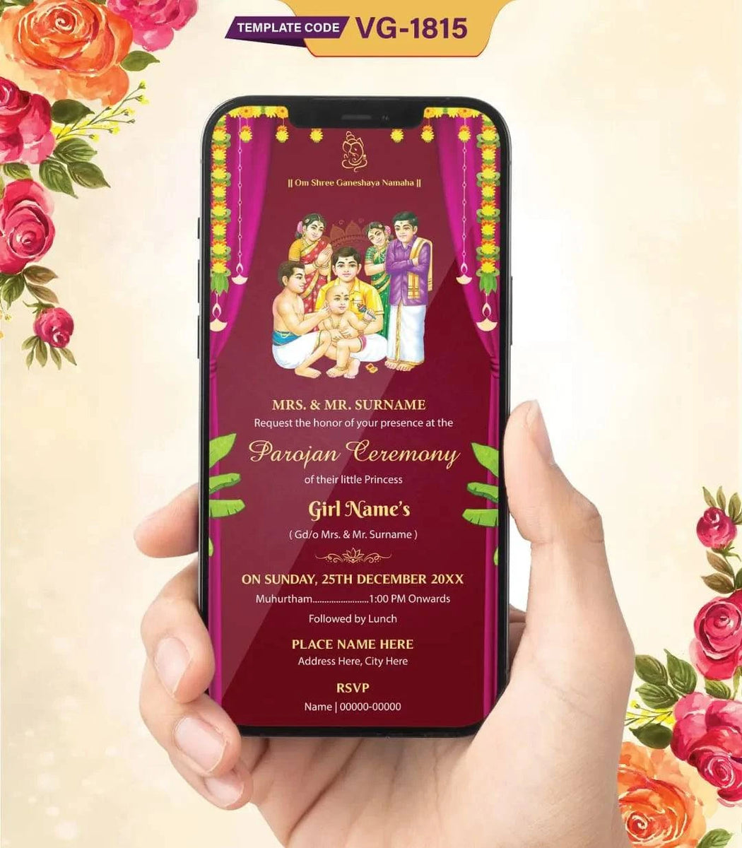 Parojan Ceremony Invitation Card | Traditional Hindu Baby Girl Ritual ...