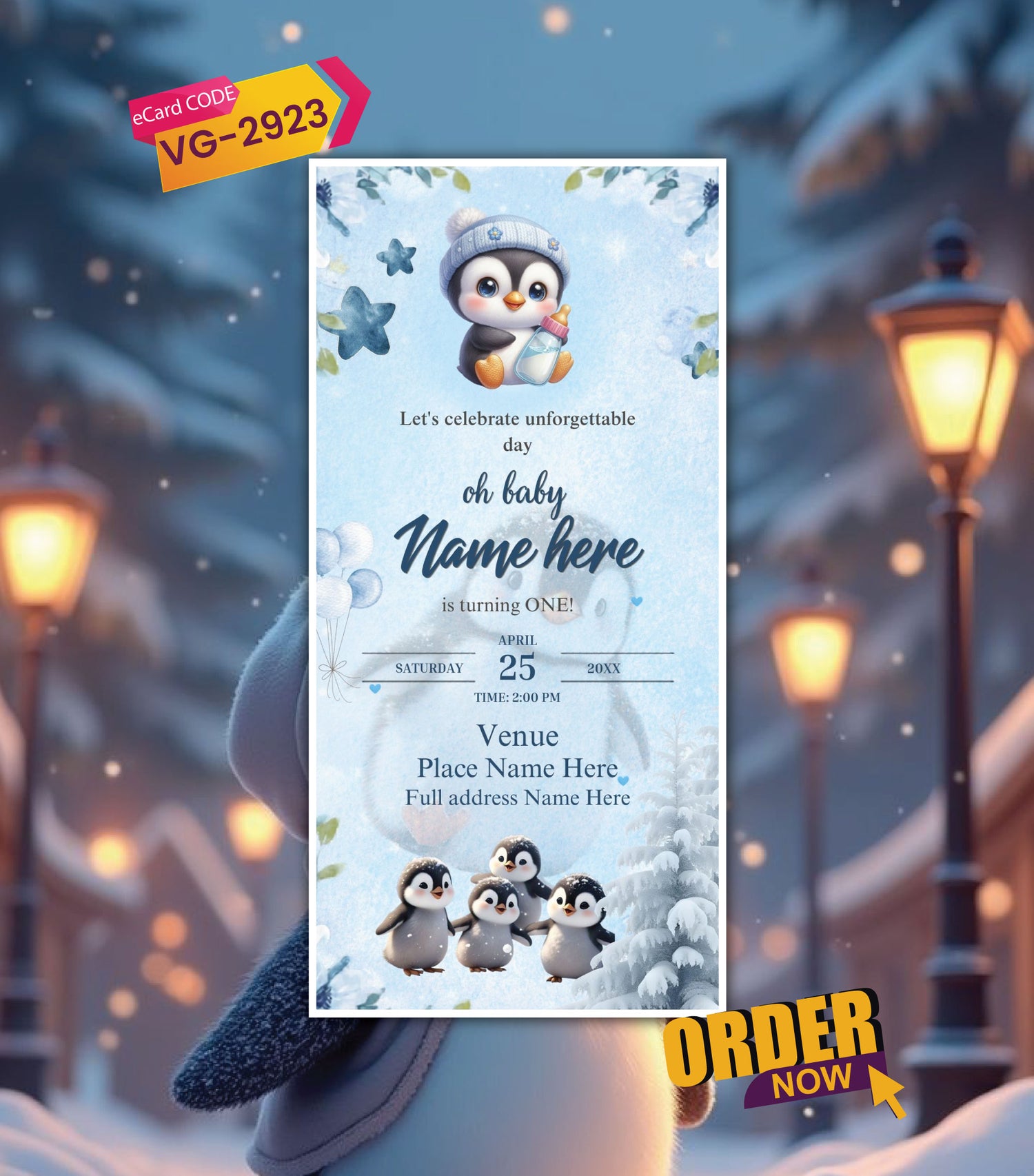 Penguin Theme Birthday Invitation Card | Winter Kids Party Digital E-I ...