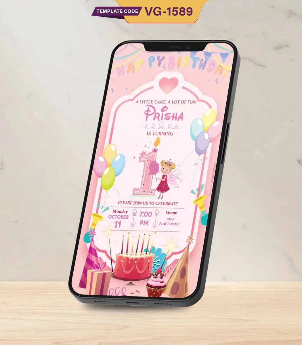 1st Birthday Party Invitation Card | Adorable Pink Fairy-Themed ...