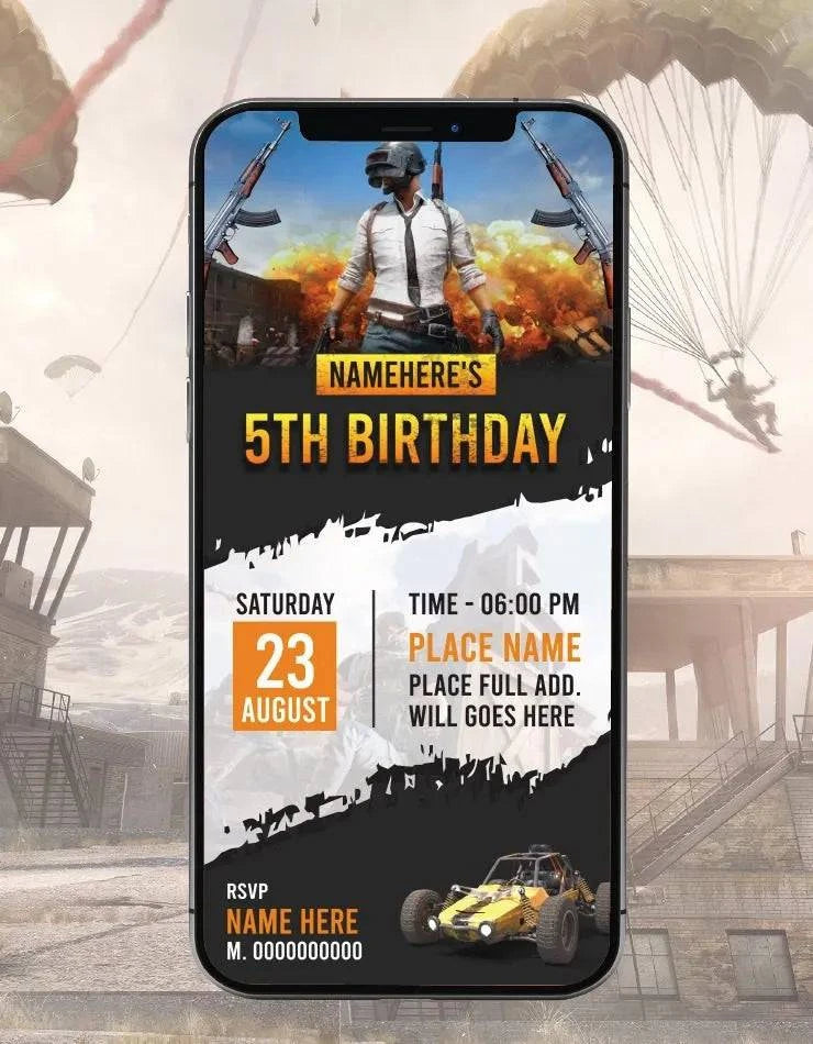 Pubg Theme Birthday Party Invitation Card | Action-Packed Gaming E-Inv ...
