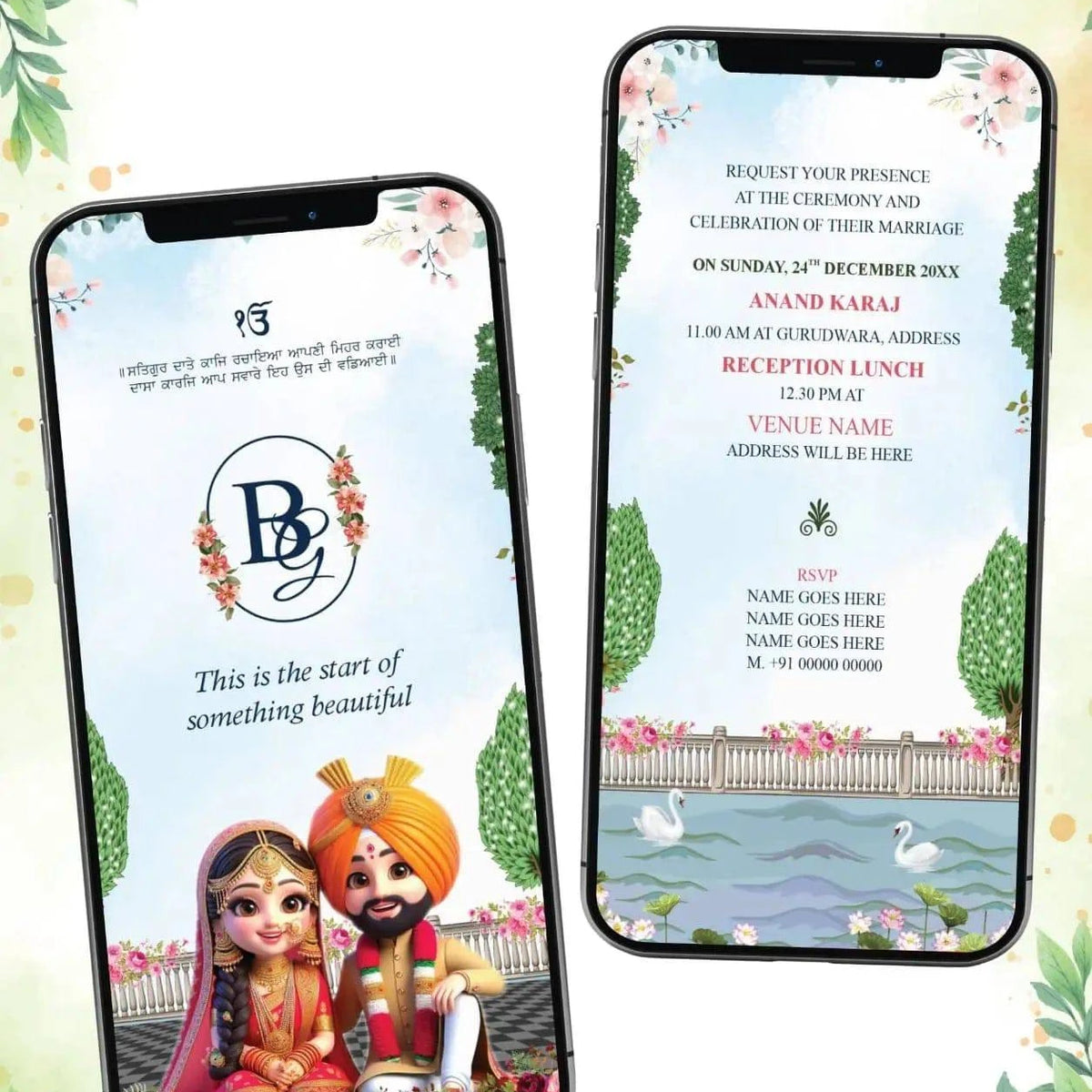 Punjabi AI Cartoon Wedding Invitation Card | Anand Karaj E-Invite with