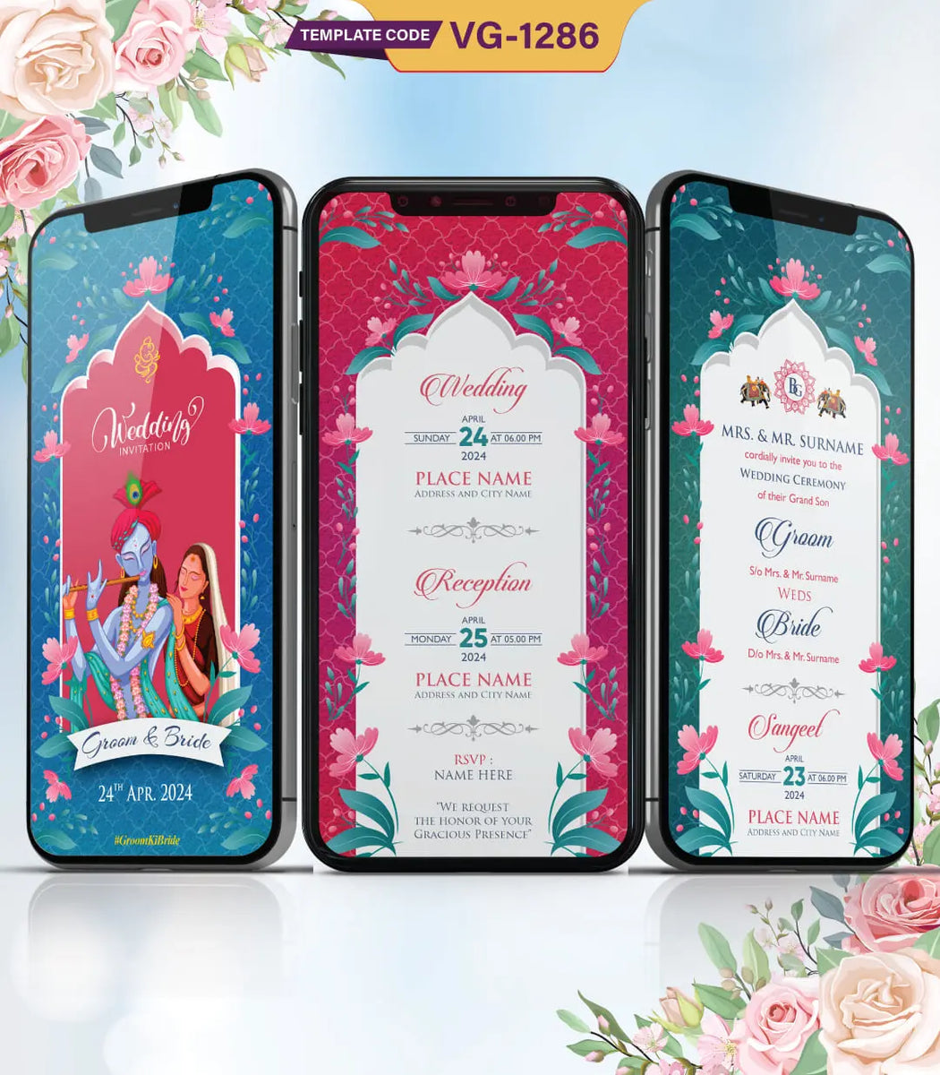 Radha Krishna Wedding Invitation Card | Traditional Indian Shaadi Digi ...