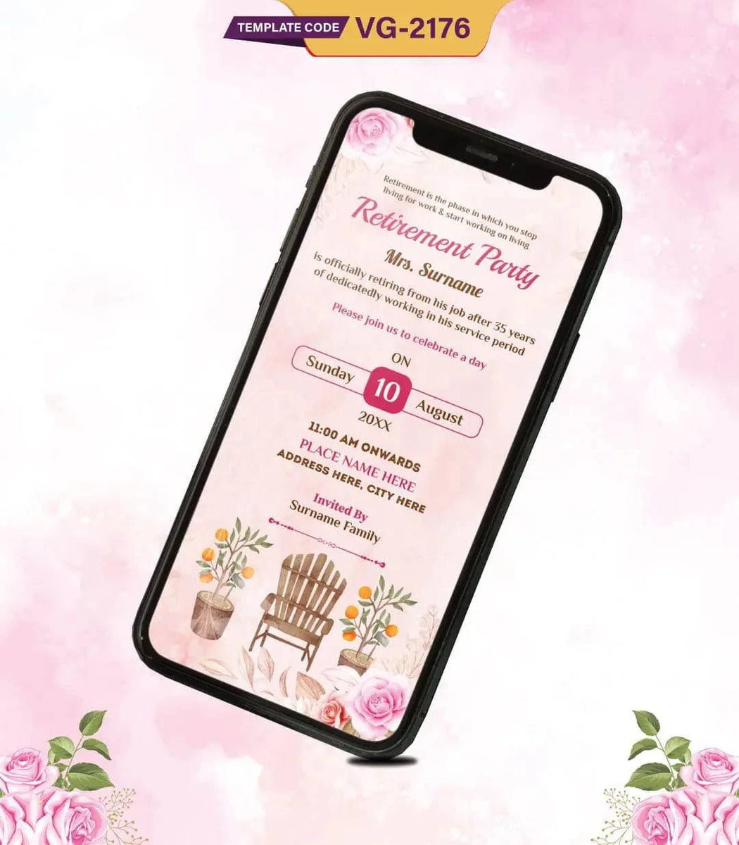 Retirement Party Function Invitation | Elegant Chair & Floral Theme E-