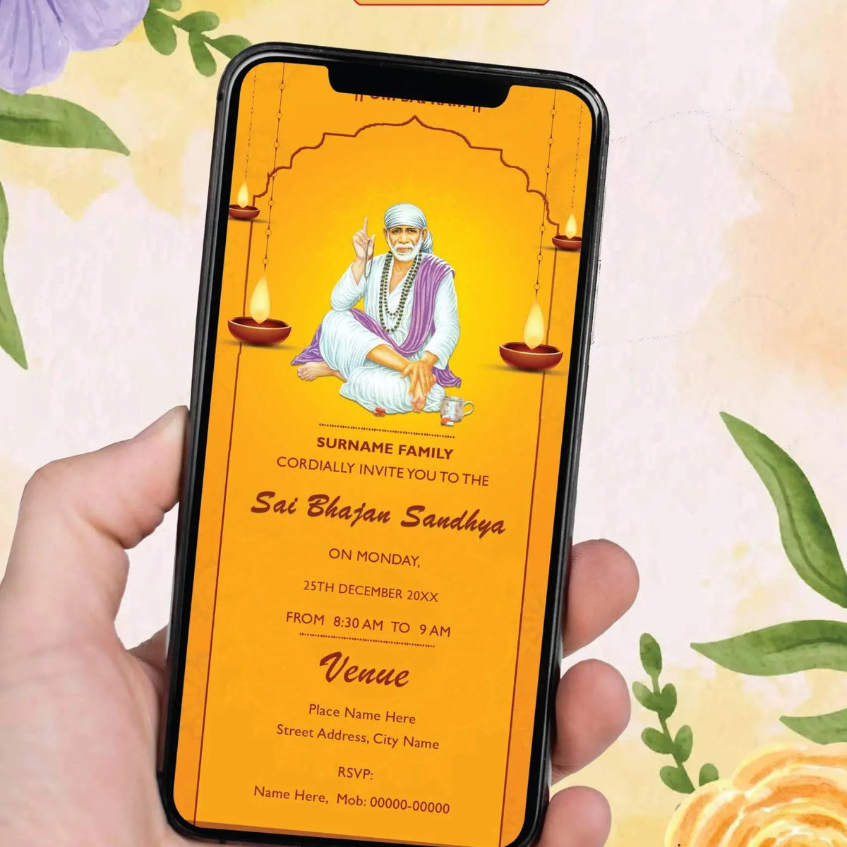 Sai Pooja Invitation | Spiritual Morning Bhajan Theme E-Invite | VG-24 ...