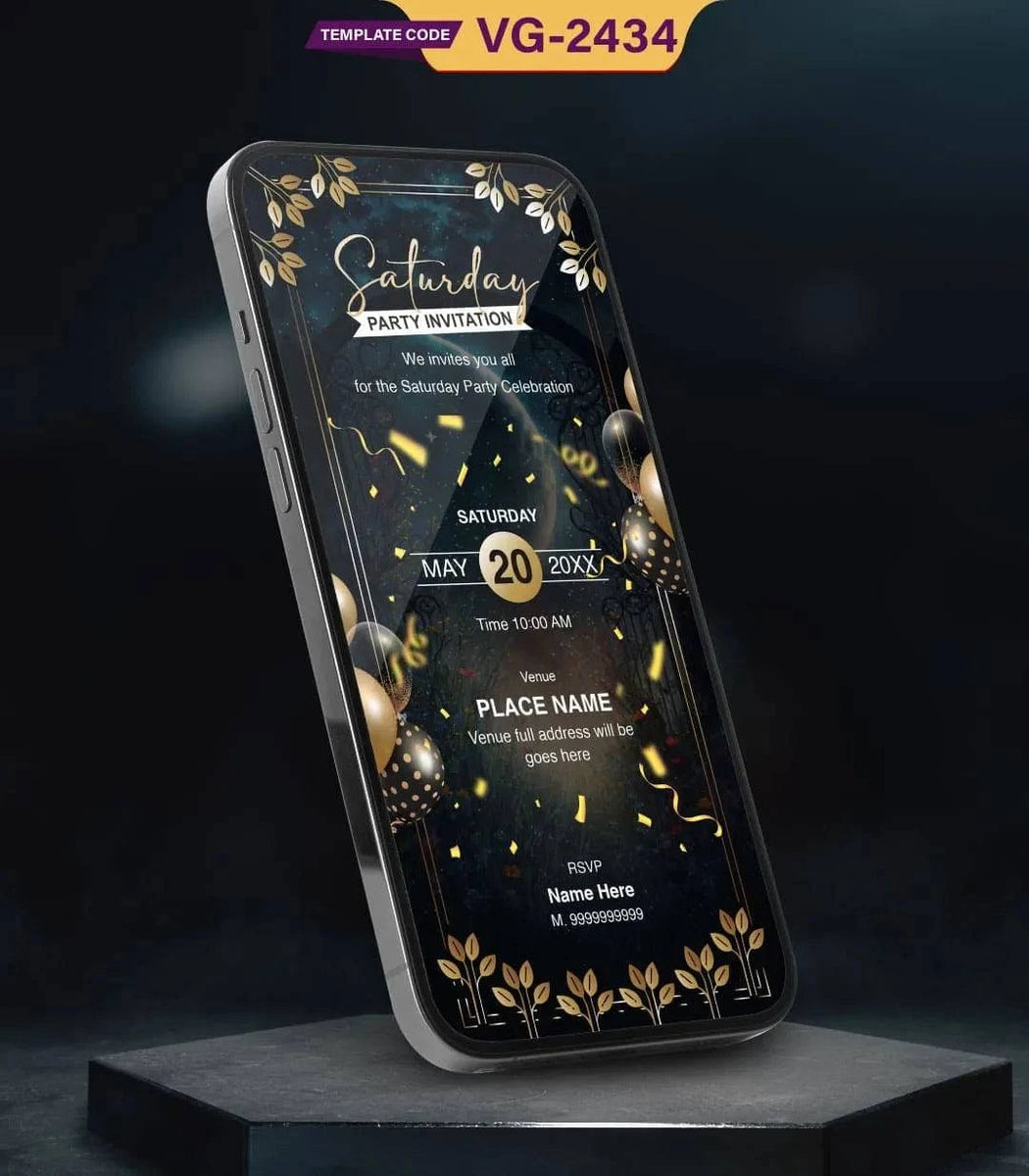 Saturday Night Party Invitation Card | Elegant Black & Gold Celebratio ...