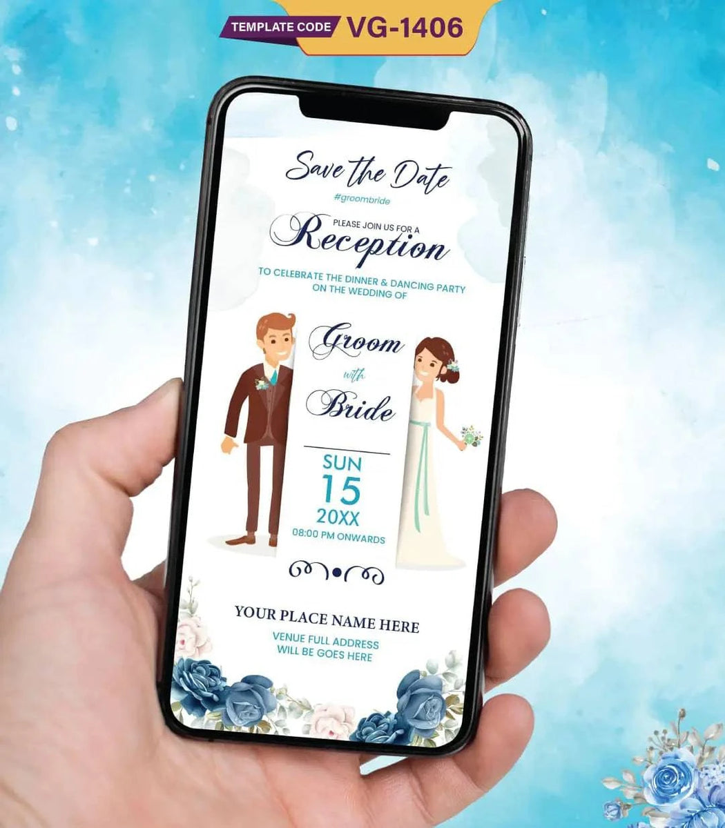 Save The Date Reception Invitation | Elegant Cartoon Couple Reception ...