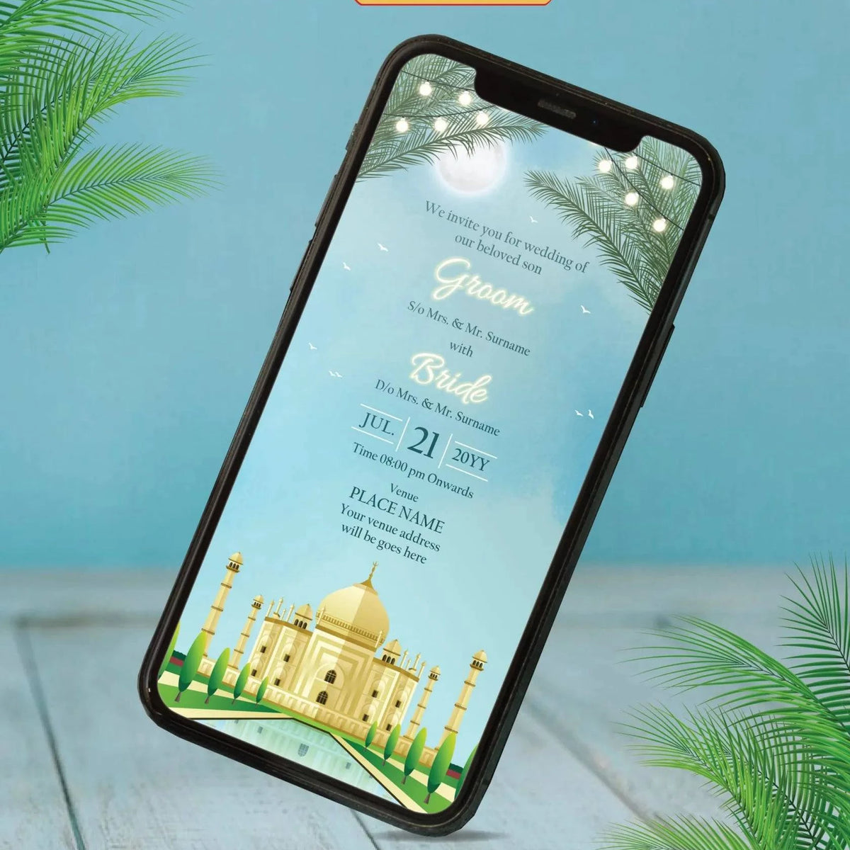 Taj Mahal Wedding Invitation Card | Night Sky Royal E-Invite | VG-2360 ...