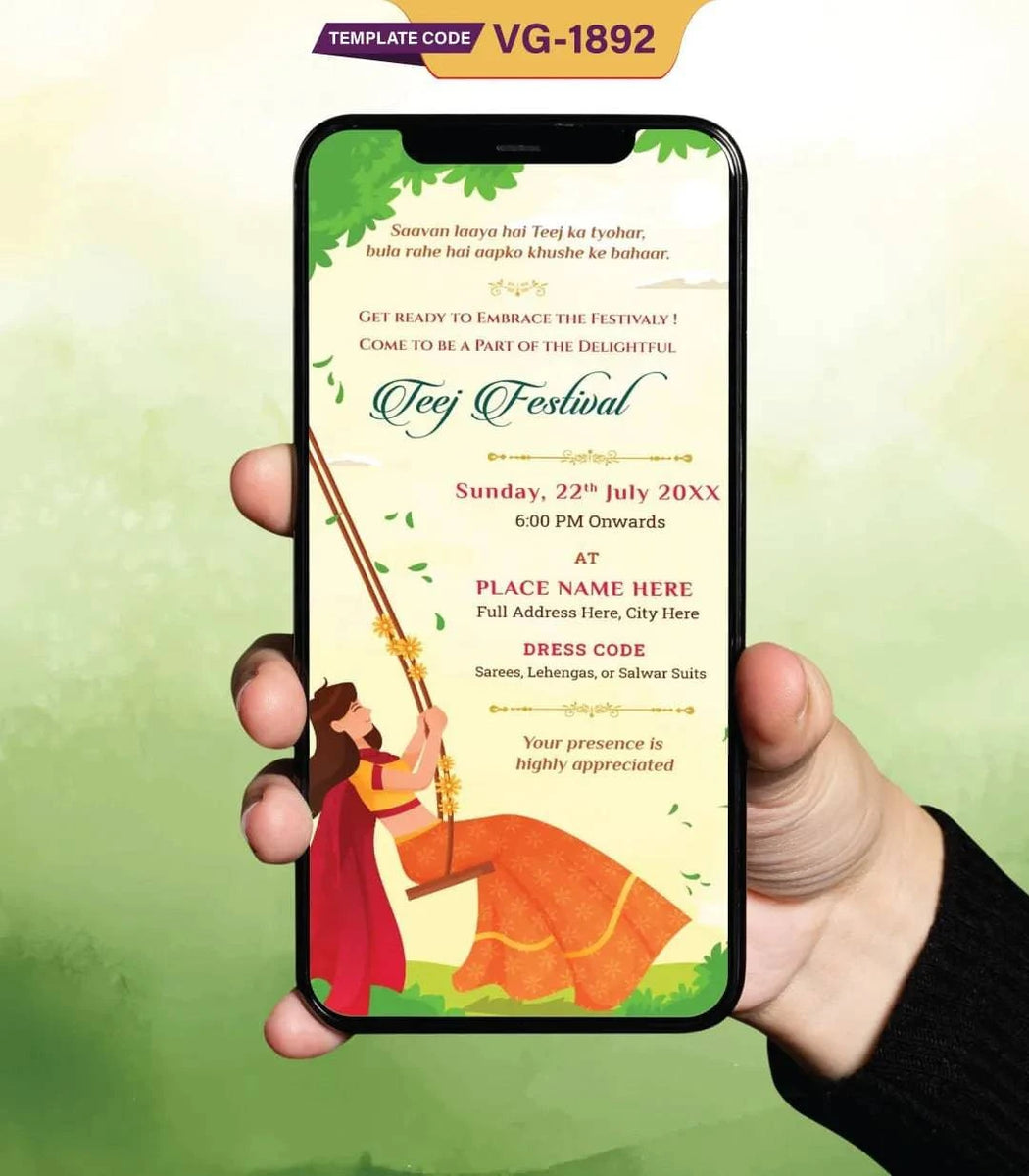 Elegant Teej Festival Digital Invitation Card | Saawan Swing Celebrati ...