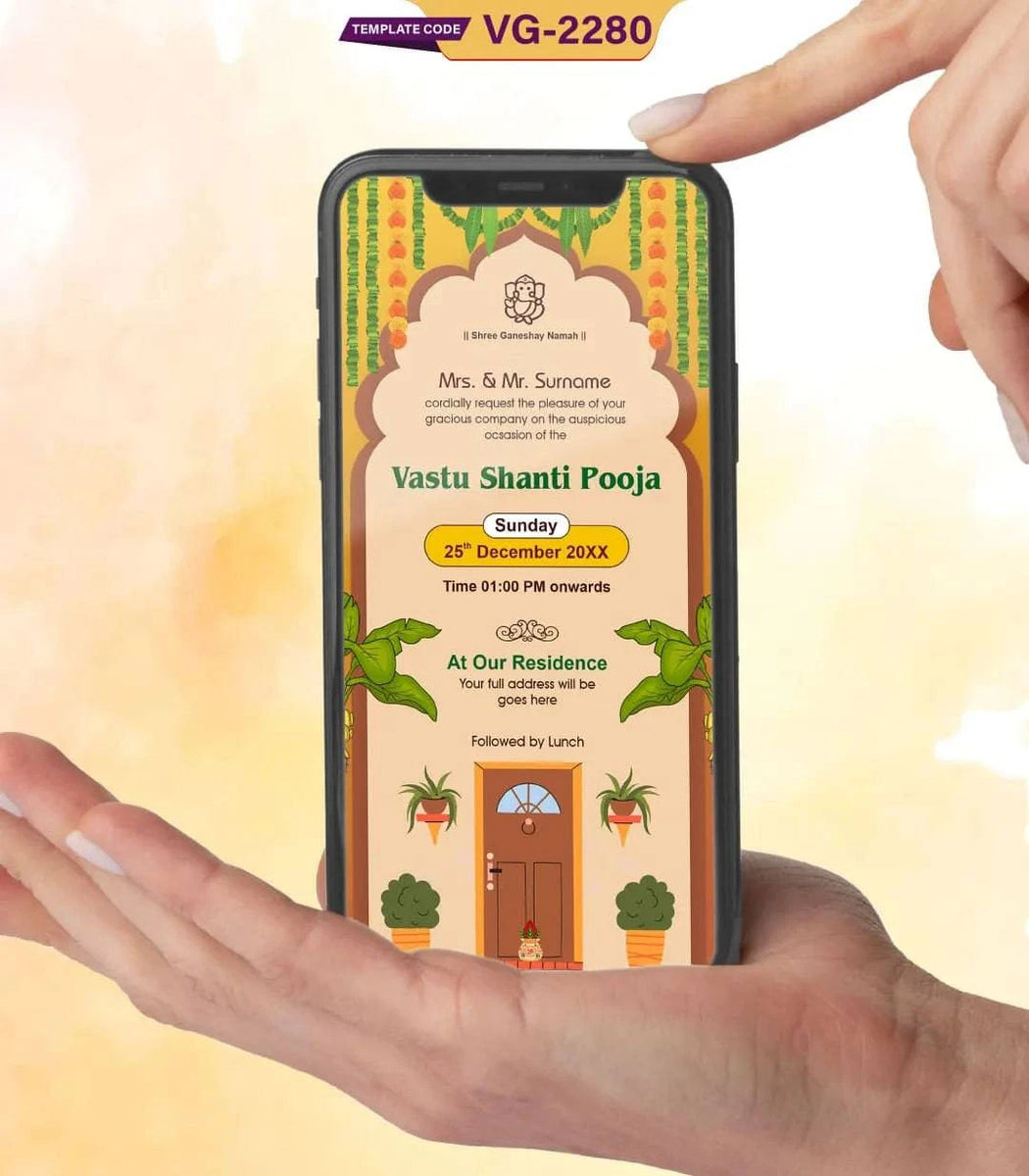 Vastu Shanti Invitation Card | Traditional Home Pooja Digital Invite ...