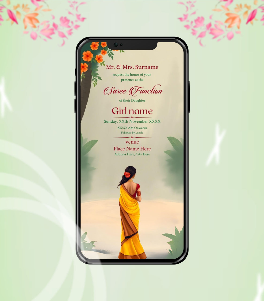 Half Saree Voni Ceremony Digital Invitation Card – VideoGiri