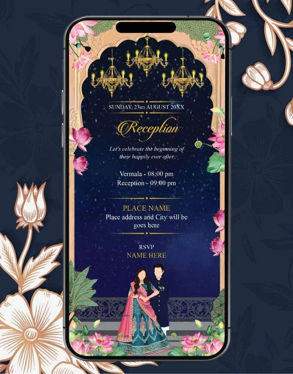 Wedding Reception Party Invitation Card | Royal Floral Night Theme | V ...