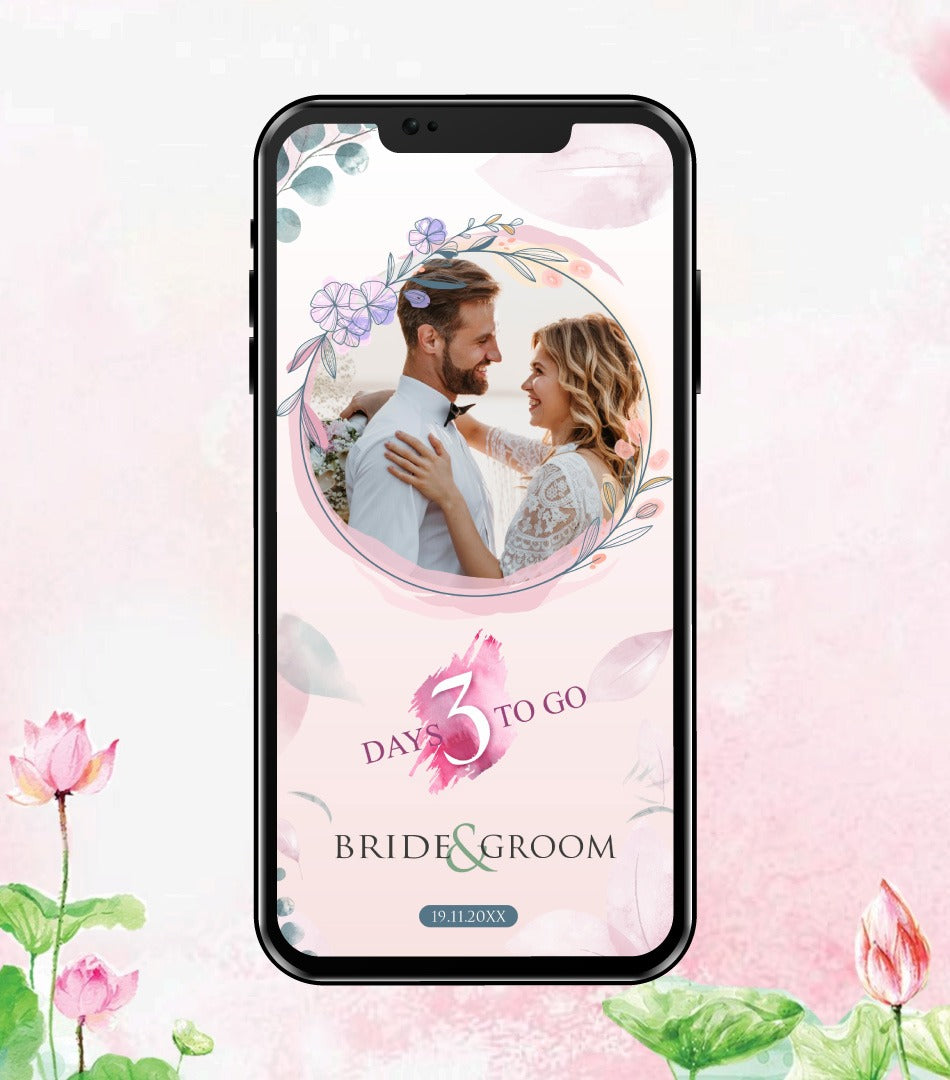 Wedding Countdown Invitation 3 Days to Go | Bride & Groom Save The Dat ...