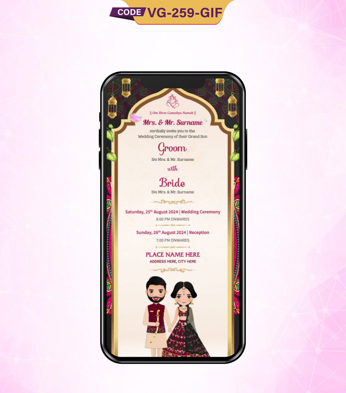 Wedding Invitation Gif | Traditional Indian Couple Animation Invite ...
